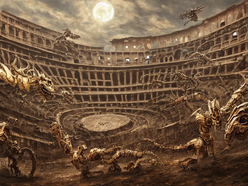 pair of robot steampunk dragons fighting each other in | Stable ...