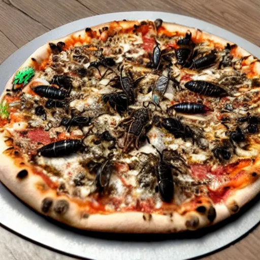 plenty of insects on a disgusting moldy pizza | Stable Diffusion