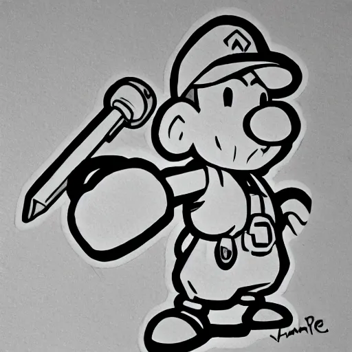 paper mario, hand drawn, clear, sharp lines, black and | Stable ...