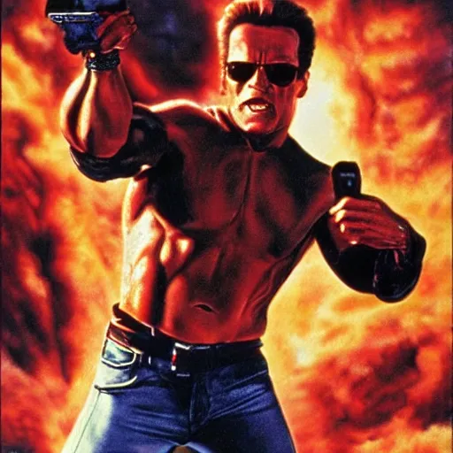 arnold schwarzenegger in terminator 2, punching a | Stable Diffusion ...