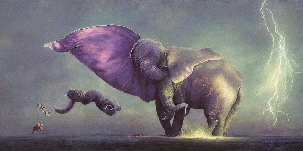 a single purple elephant flying in the air like dumbo | Stable ...