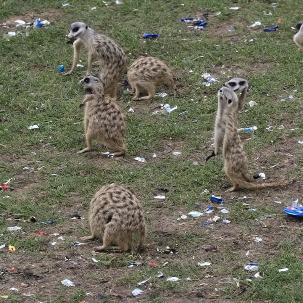 a meerkat picking with trash on the ground, litter in | Stable ...
