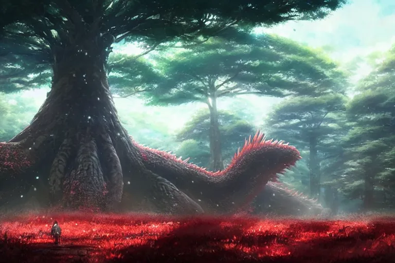 a large creature hybrid kaiju, covered in red | Stable Diffusion | OpenArt