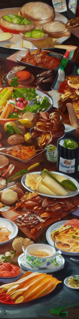a painting of a table full of english foods, concept | Stable Diffusion ...