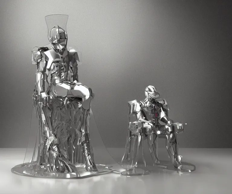 translucent cyborg sitting on a metal throne in a | Stable Diffusion ...