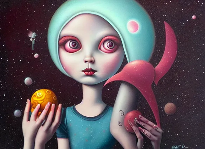 a cute alien girl holds the universe in her hand, an | Stable Diffusion ...
