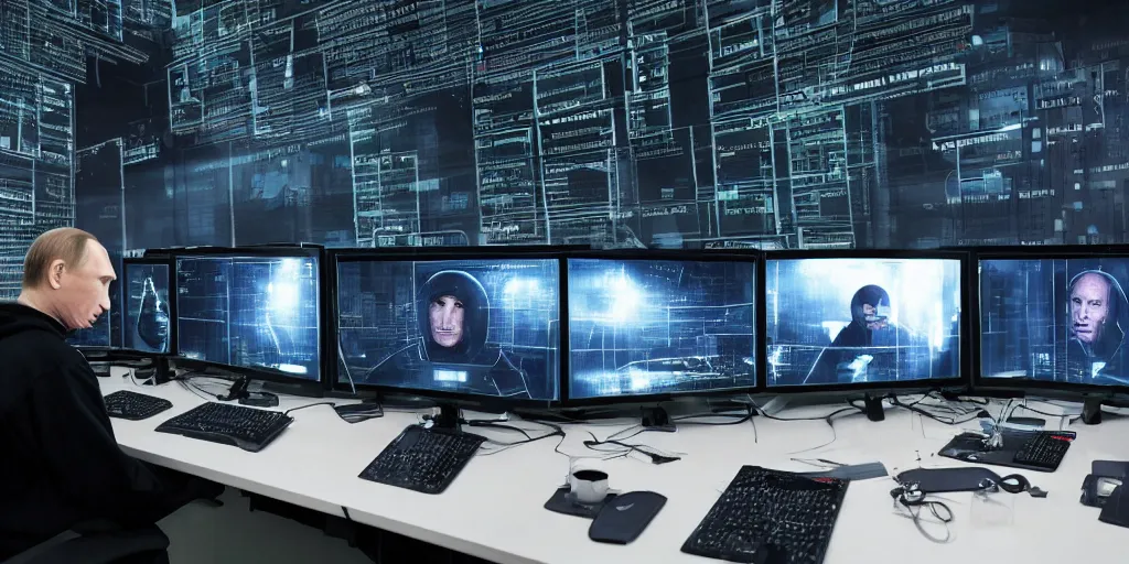 vladimir putin hacking into the mainframe, in dark | Stable Diffusion ...