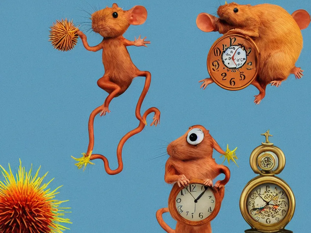 juxtaposition a dancing rat with a clock with a fish, | Stable ...