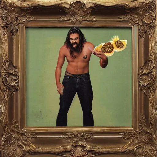 Jason Momoa eating a pineapple, lowbrow painting by | Stable Diffusion ...