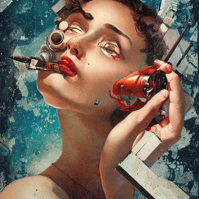 cyborg artist painting a self - portrait on a canvas. | Stable ...