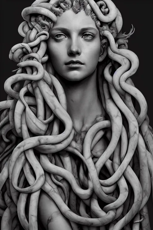 A portrait of medusa as a black and white marble | Stable Diffusion