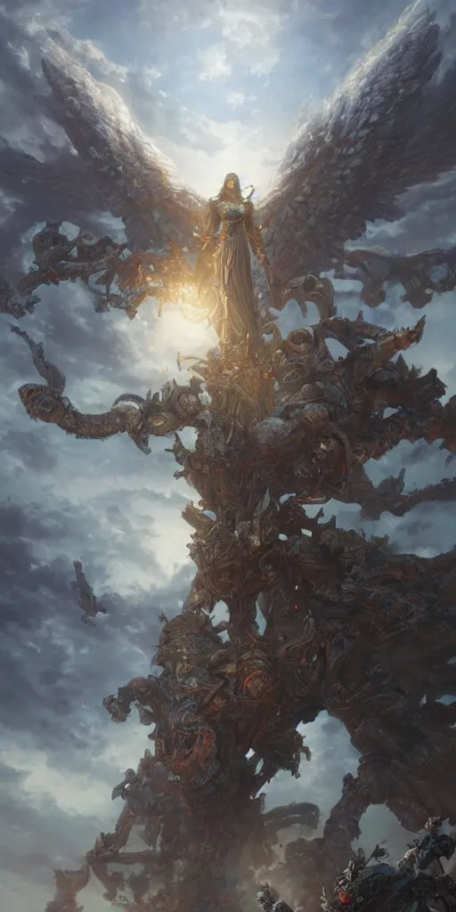 Art of beautiful angel rising above an ancient | Stable Diffusion | OpenArt