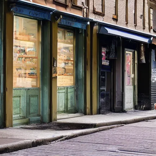 a row of storefronts, with a doorway in the middle | Stable Diffusion ...