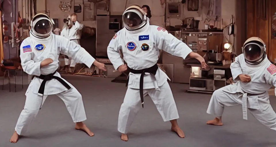 Movie scenes, astronauts fighting in karate, cinematic | Stable Diffusion