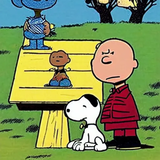 african american charlie brown playing with snoopy by | Stable Diffusion