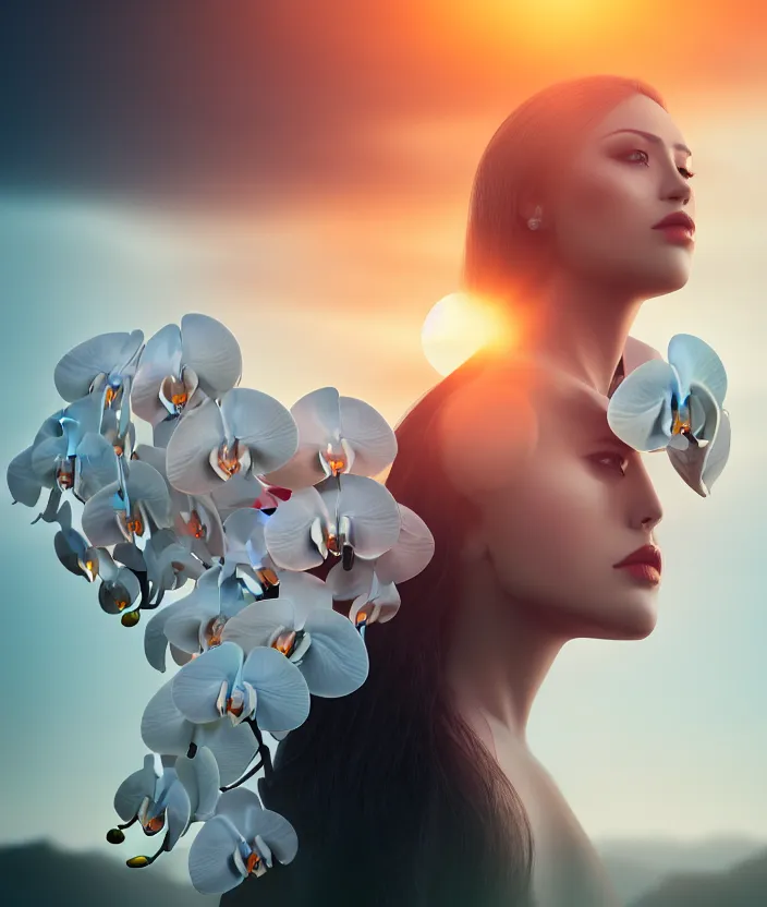 a beautiful sunset woman, symmetrical portrait, | Stable Diffusion ...