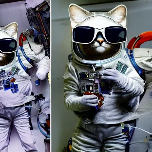 photo of a cat astronaut wearing sunglasses repairing | Stable ...