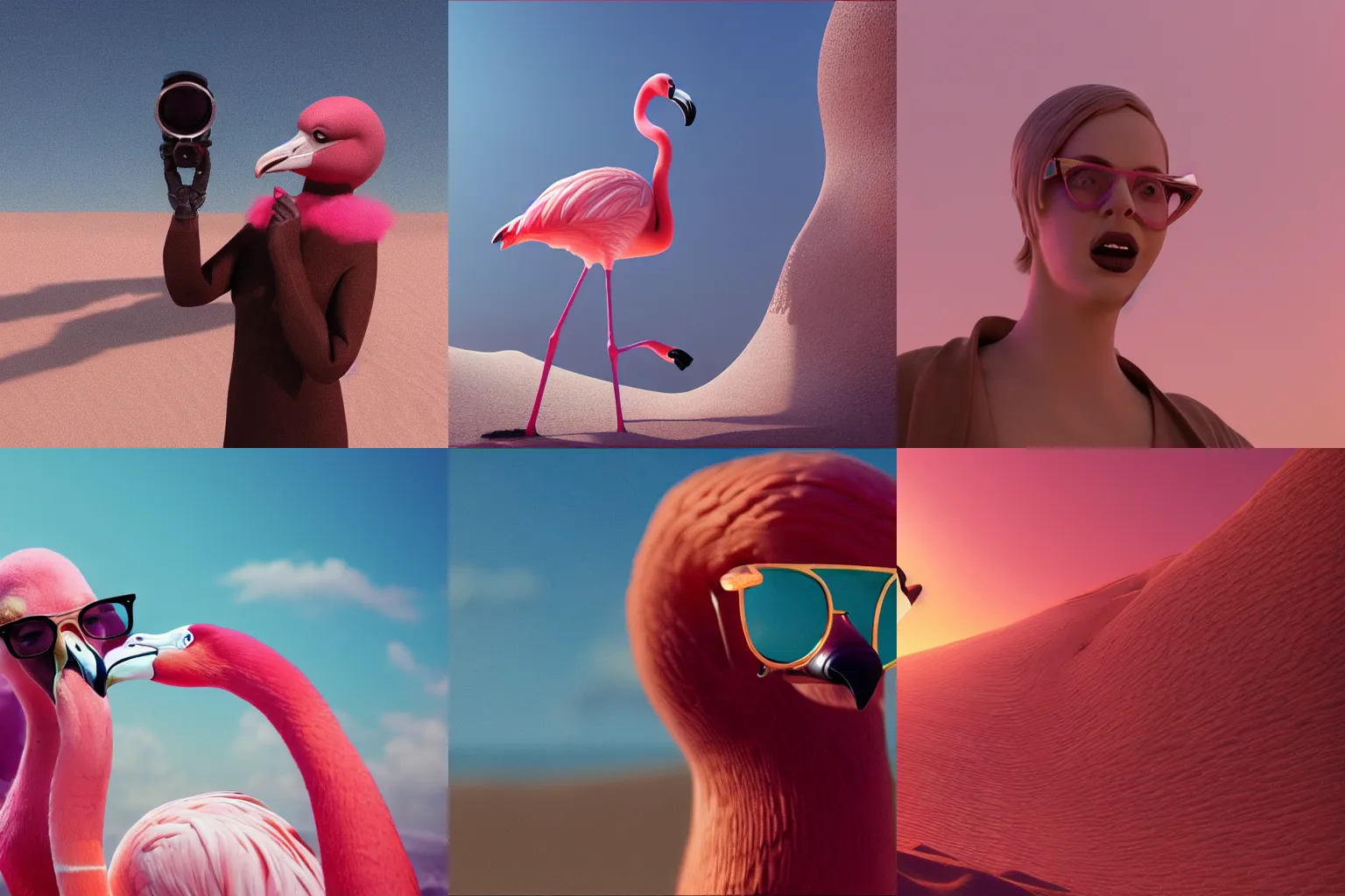 flamingo with glasses singing in dune, realistic, | Stable Diffusion | OpenArt