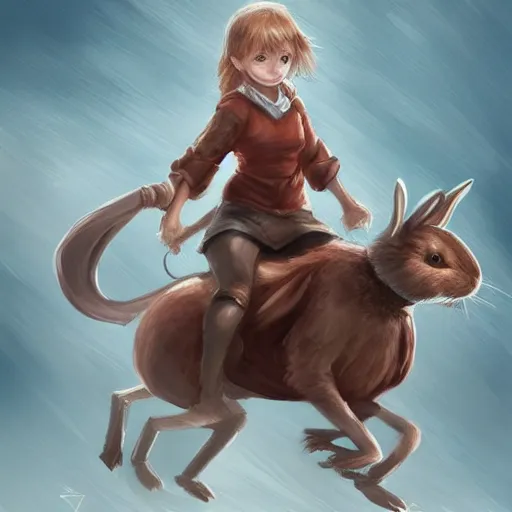 a girl riding a giant rabbit. digital art. concept | Stable Diffusion