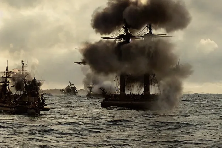 vfx movie pirate ships firing canons 8 5 mm by | Stable Diffusion | OpenArt