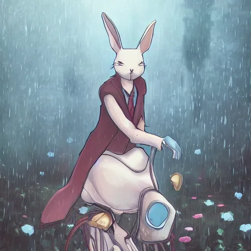 a beautiful girl riding a giant white rabbit. the girl | Stable ...