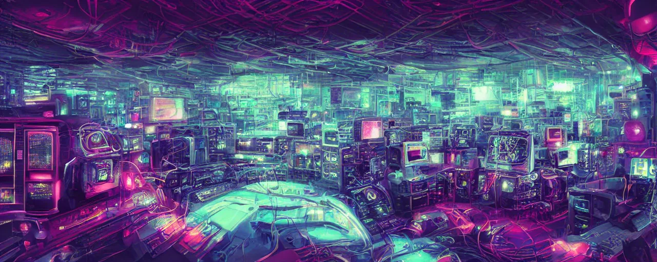 inside a massive computer, [ circuits, neon lights, | Stable Diffusion ...