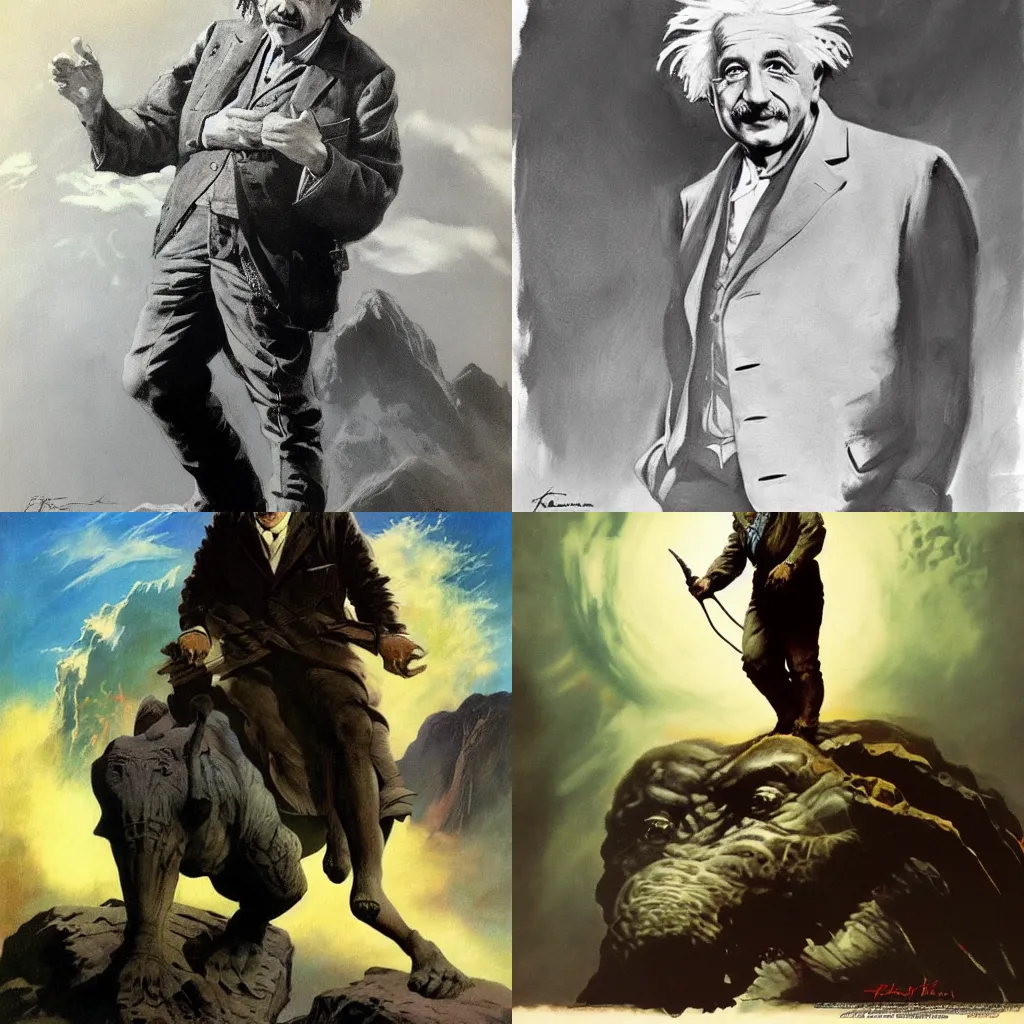 Albert Einstein by Frank Frazetta, Majestic pose, | Stable Diffusion ...