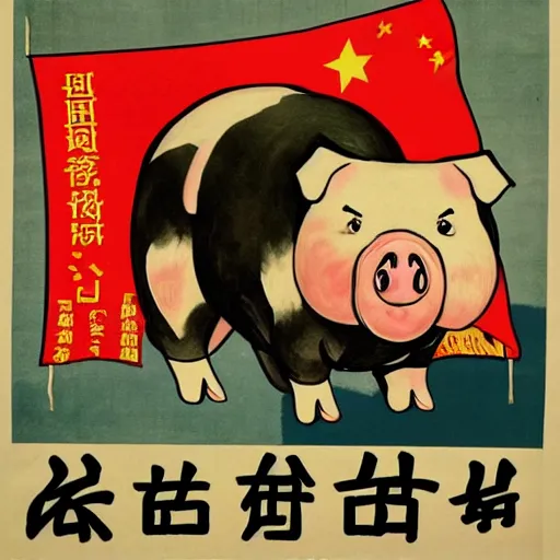 chinese propaganda poster with a cartoon pig as the | Stable Diffusion ...