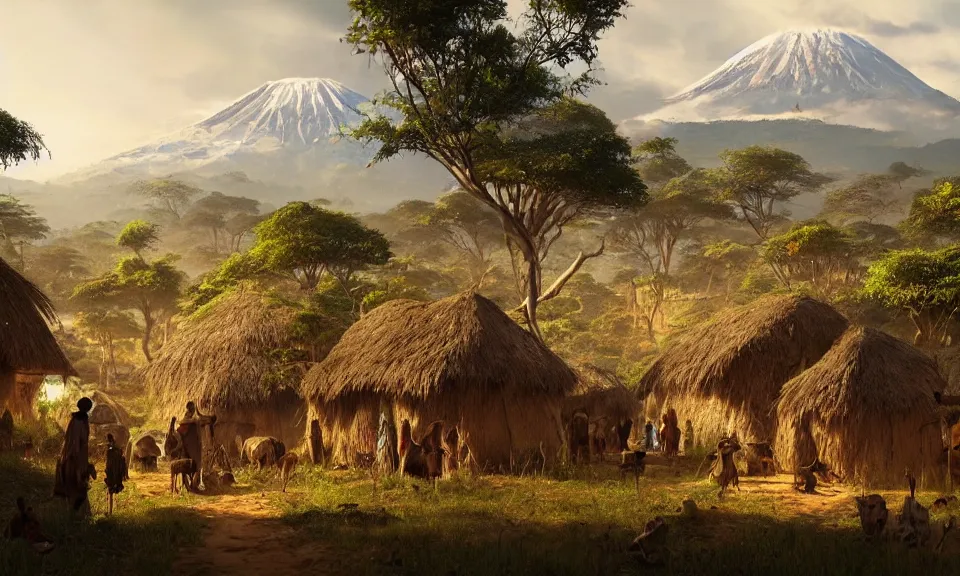 Small African village at the foot of Mount | Stable Diffusion