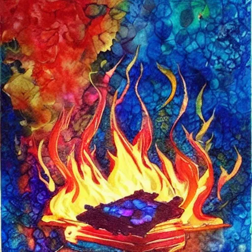 campfire at midnight , alcohol ink painting , flames | Stable Diffusion ...