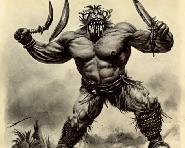 vintage photograph of a warrior ogre chieftain, tall, | Stable ...