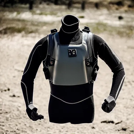 bulletproof vest combined with scuba diving dry suit, | Stable Diffusion