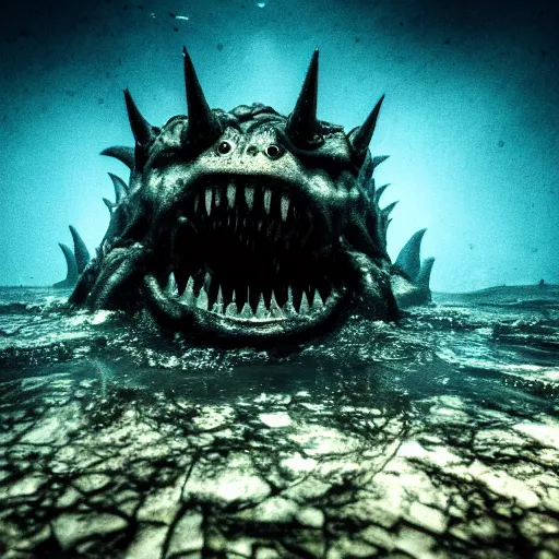 underwater closeup of a satanic sea monster in the | Stable Diffusion
