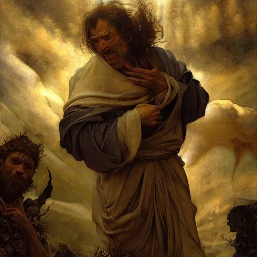an agonized prophet looks skyward for grace, old | Stable Diffusion ...