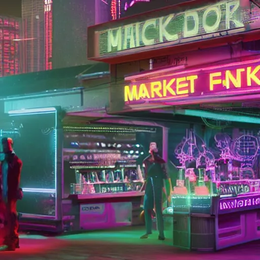 a market stall at a futuristic cyber punk trade show | Stable Diffusion ...
