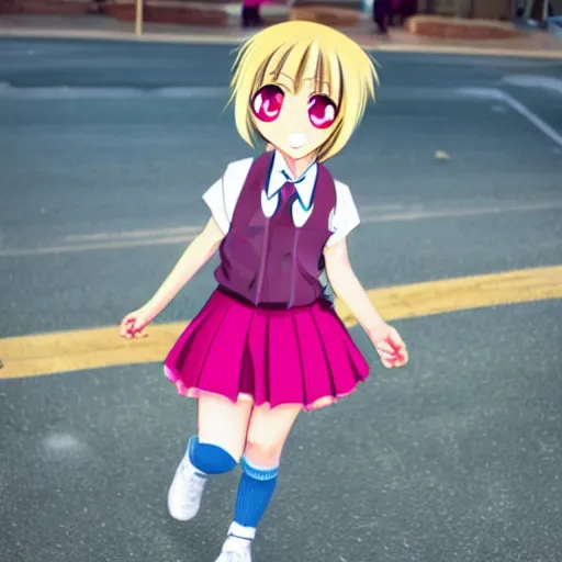 super chibi moe anime girl running down the street | Stable Diffusion ...