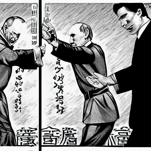 Biden vs Putin, monochromatic manga art in the style | Stable Diffusion ...