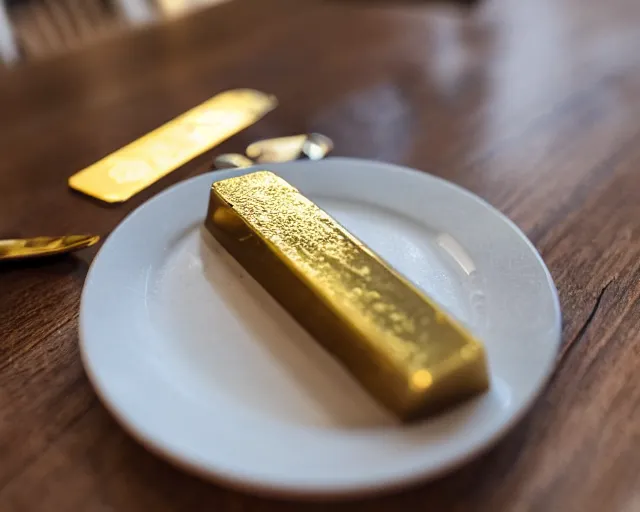 a solid gold bar on a cafe table on a sunny day, f / | Stable Diffusion ...