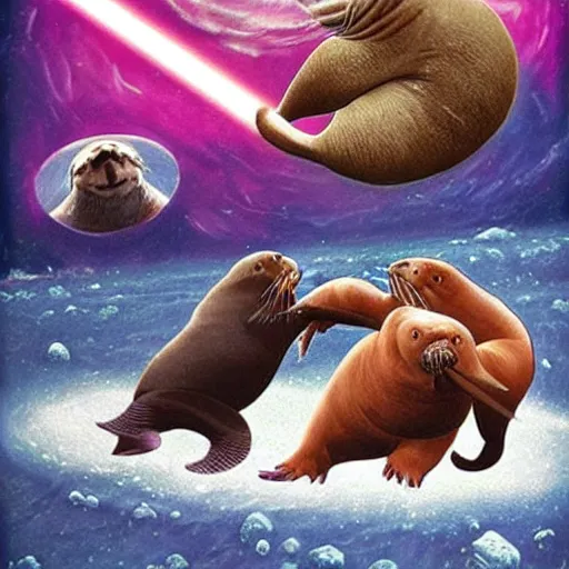 walrus fighting a sea lion in space with force powers | Stable ...