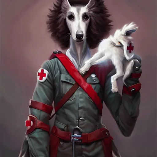 anthropomorphic Borzoi wippet Field Medic, Modern | Stable Diffusion