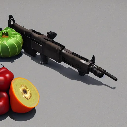 tactical weaponry inspired by fruits and vegetables, | Stable Diffusion | OpenArt