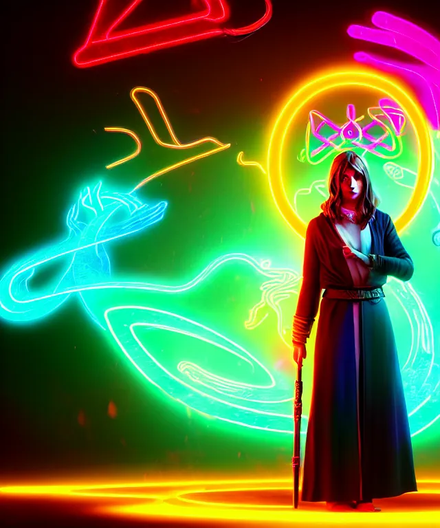 Portrait of a young solo mage wizarding glowing neon | Stable Diffusion ...