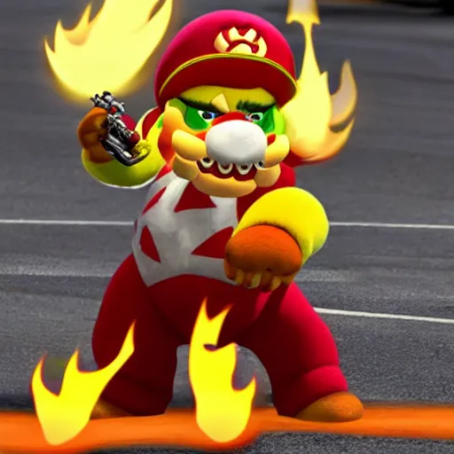 bowser spitting flames in the style of rj palmer | Stable Diffusion | OpenArt