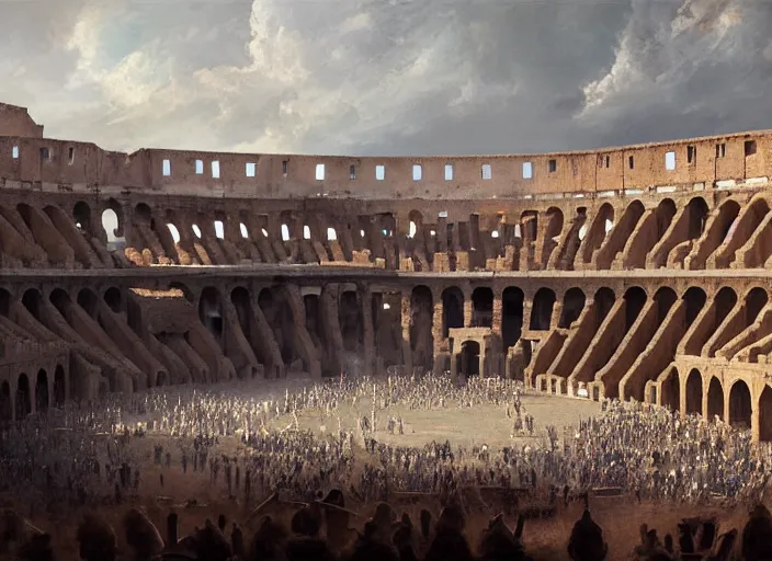 Colosseum interior in the 100AD with two fighters in | Stable Diffusion