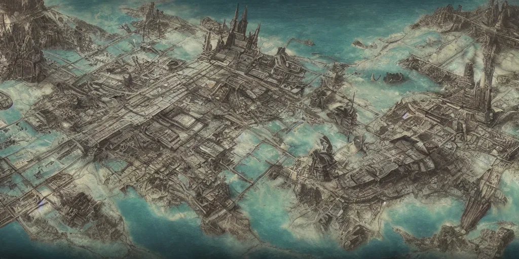 vintage map of a sci fi fantasy land, dynamic | Stable Diffusion