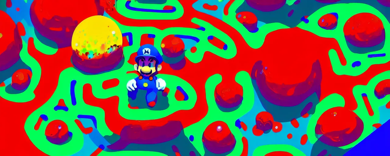 red blue green surreal illustration super mario having | Stable ...