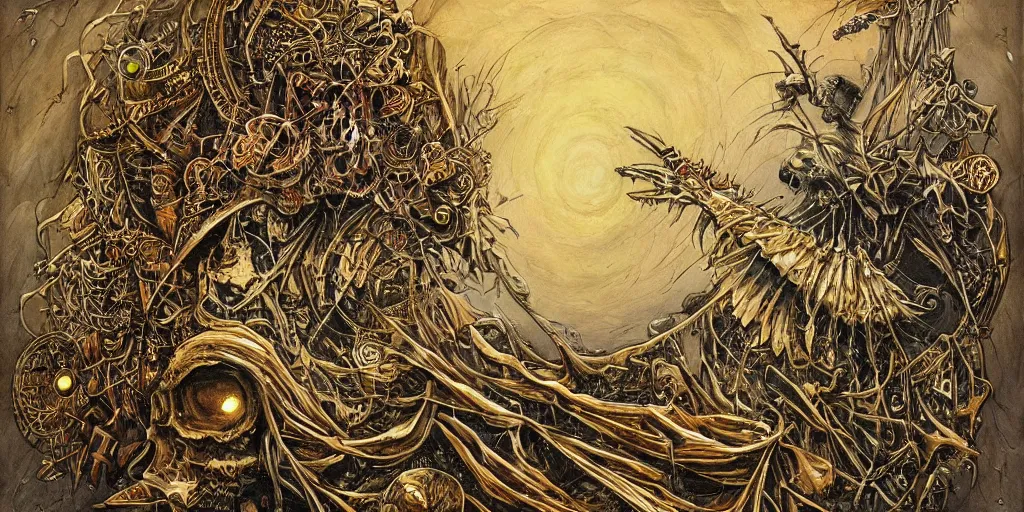 a beautiful painting of skeleton fantasy gold world by | Stable ...