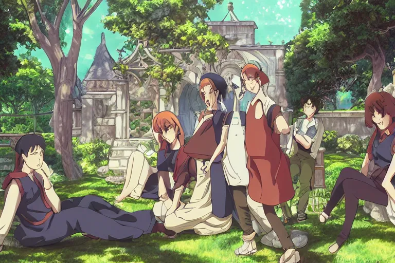 cell shaded anime key visual of a group apprentice | Stable Diffusion ...