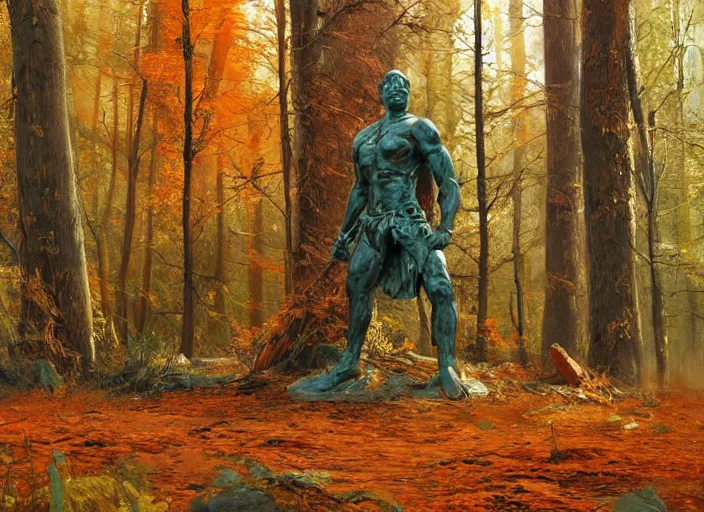 concept art of abandoned copper warrior statue in the | Stable ...