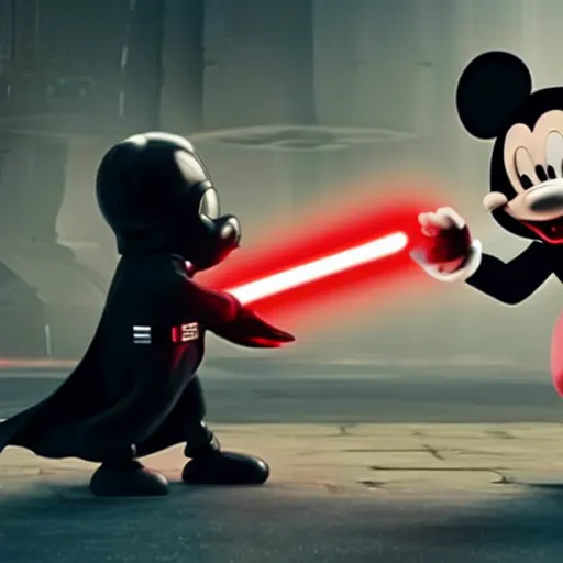 film still of mickey mouse fighting darth vader to | Stable Diffusion ...